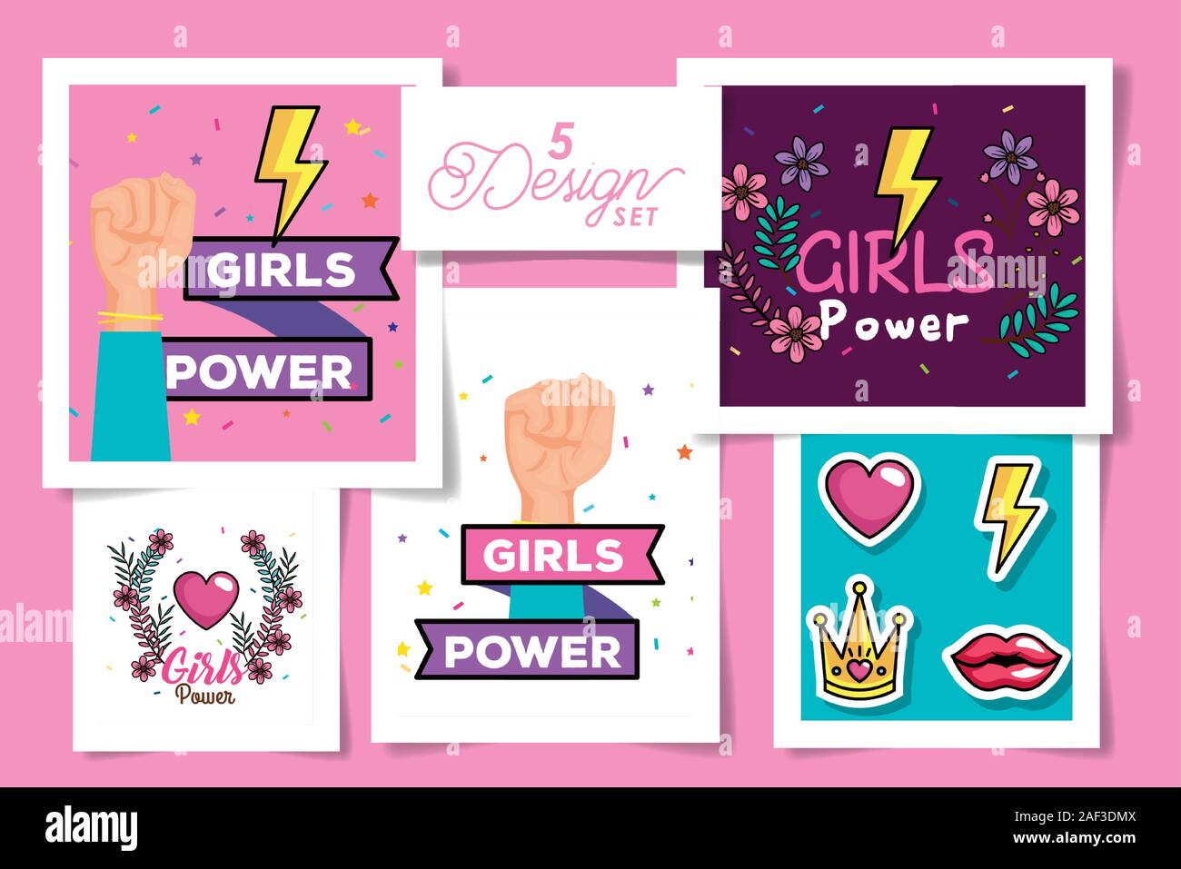 set five designs of girl power cards with decoration Stock Vector Image ...