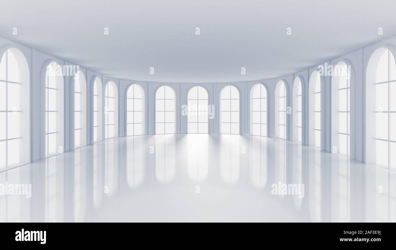 White empty interior, white room with windows, background. 3d rendering ...
