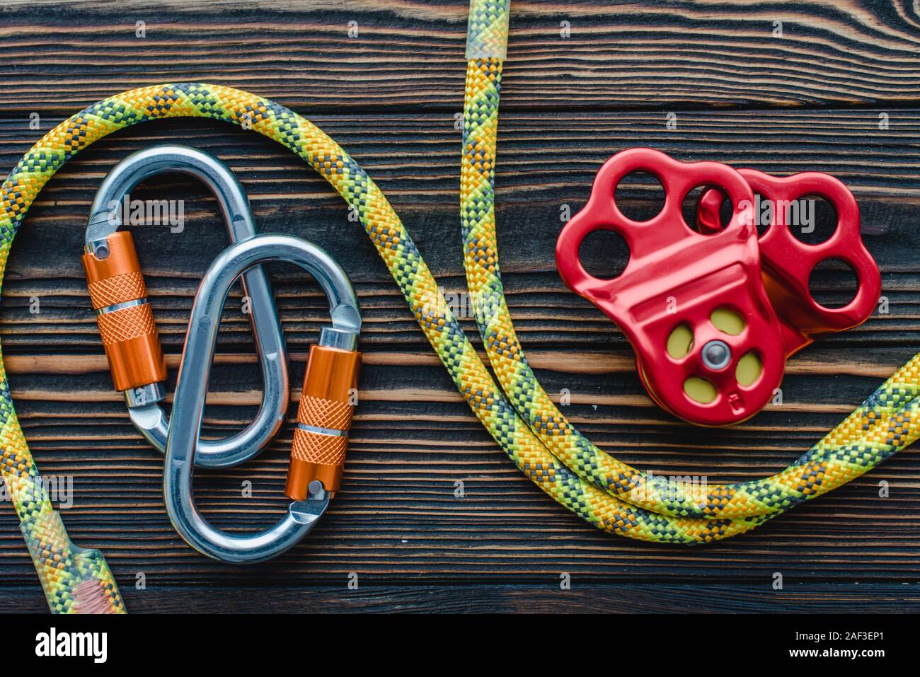 Stronger that it looks. Isolated photo of climbing equipment. Parts of ...