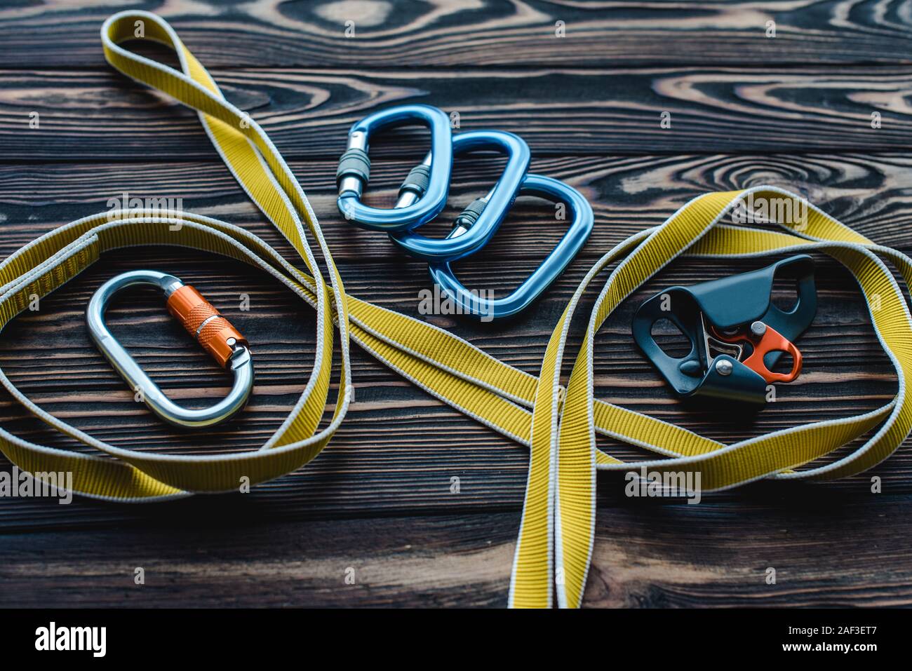 Made with quality material. Isolated photo of climbing equipment. Parts ...