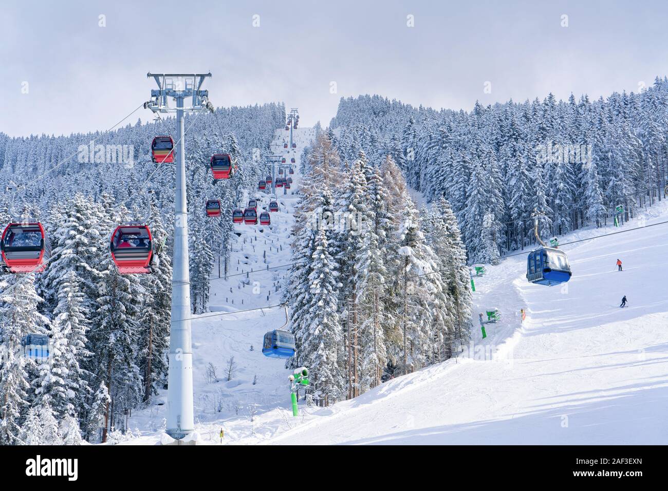 Red Cable cars in Zillertal Arena ski resort Tyrol Austria Stock Photo ...