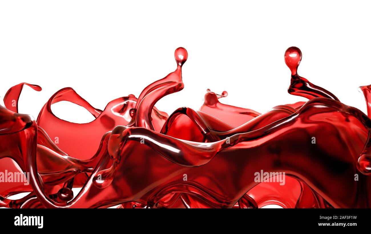 A splash of a transparent red liquid on a white background. 3d ...