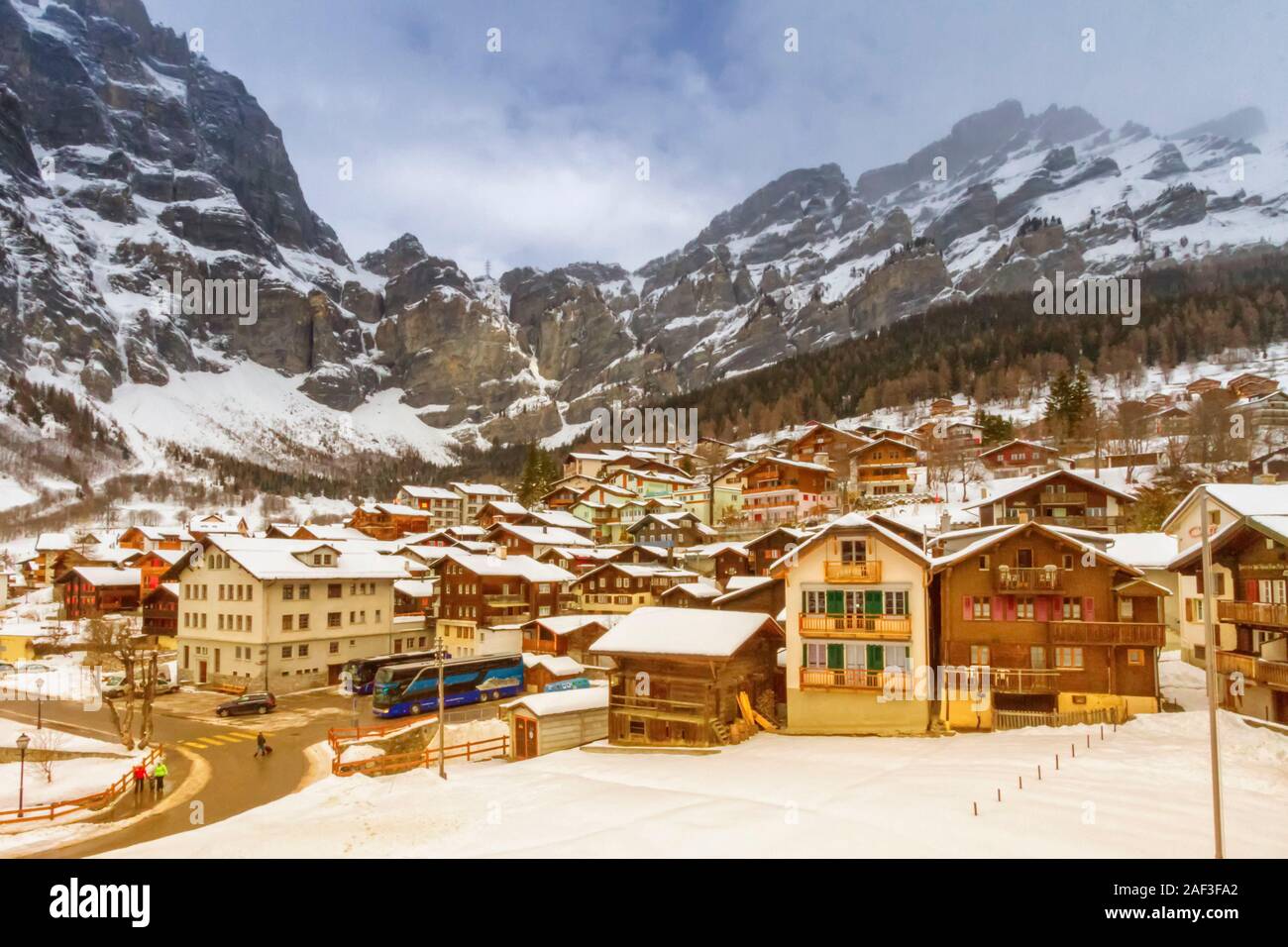 Loeche les bains village in winter, Switzerland Stock Photo - Alamy