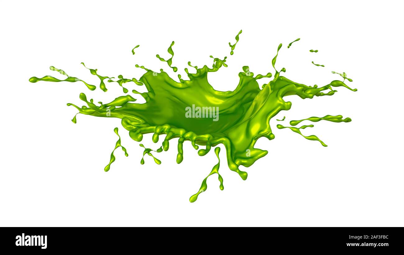 Isolated green paint splash on a white background, 3d rendering, 3d ...