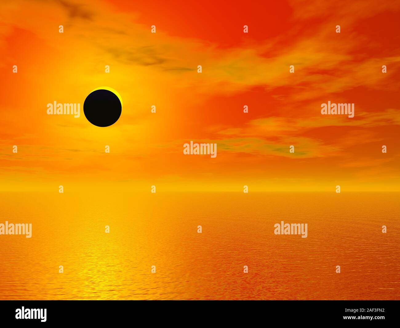 Solar eclipse over the ocean - 3D render Stock Photo - Alamy