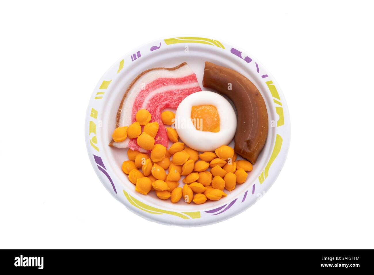 Sweet candy fried breakfast - white background Stock Photo - Alamy