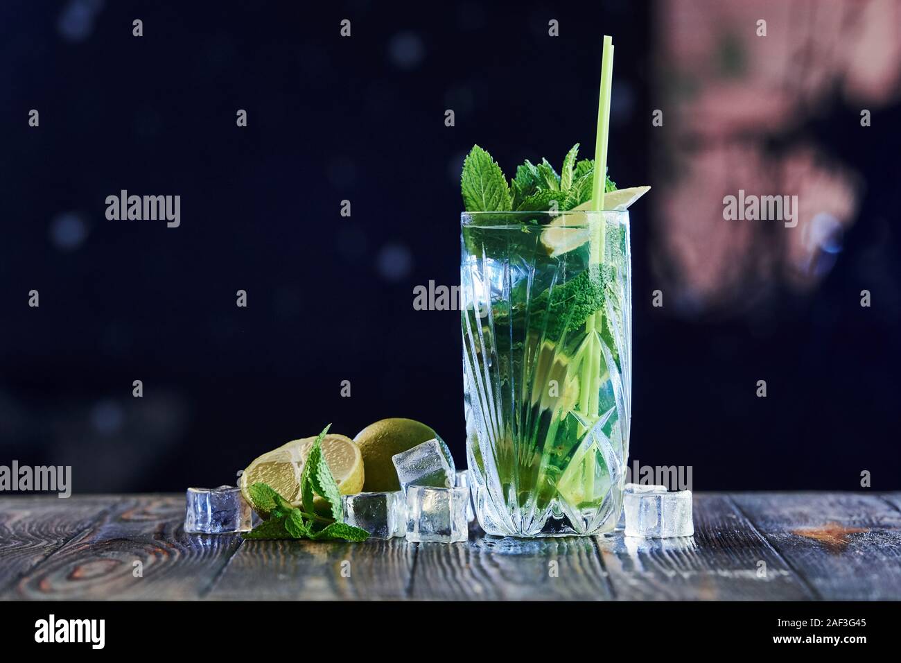 Drink that use vodka. Cocktail is ready. On the wooden table in the ...