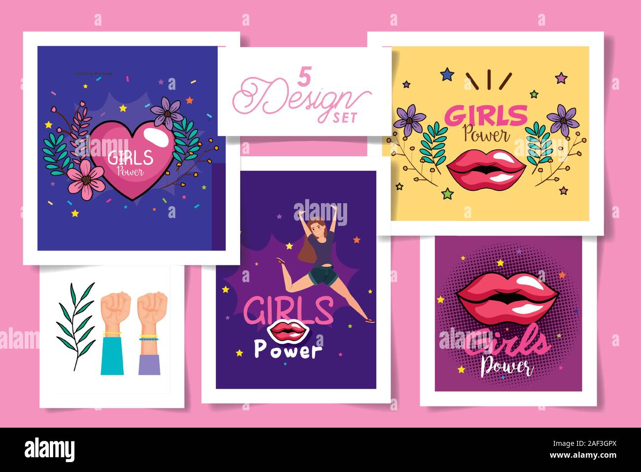 set five designs of girl power cards with decoration Stock Vector Image ...