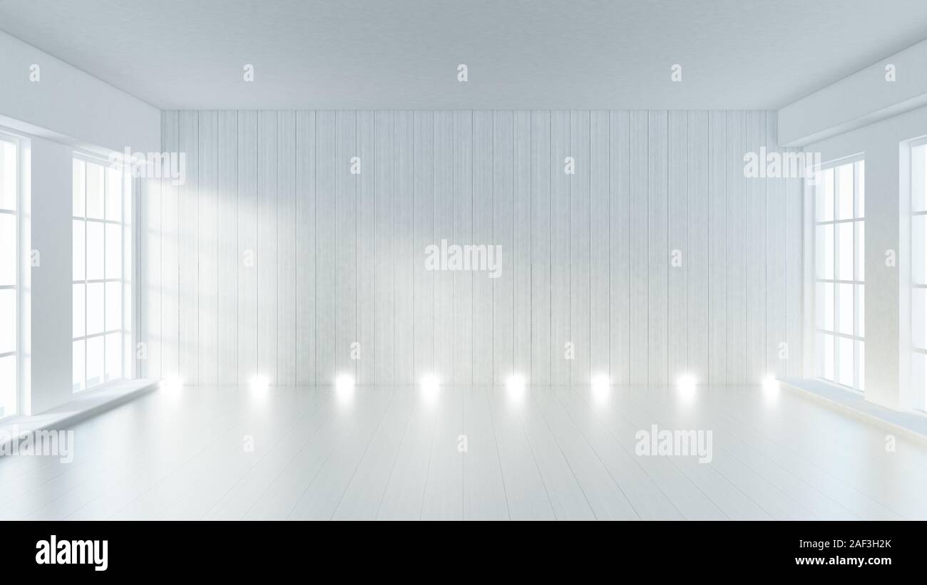 White empty interior, white room with windows, background. 3d rendering ...