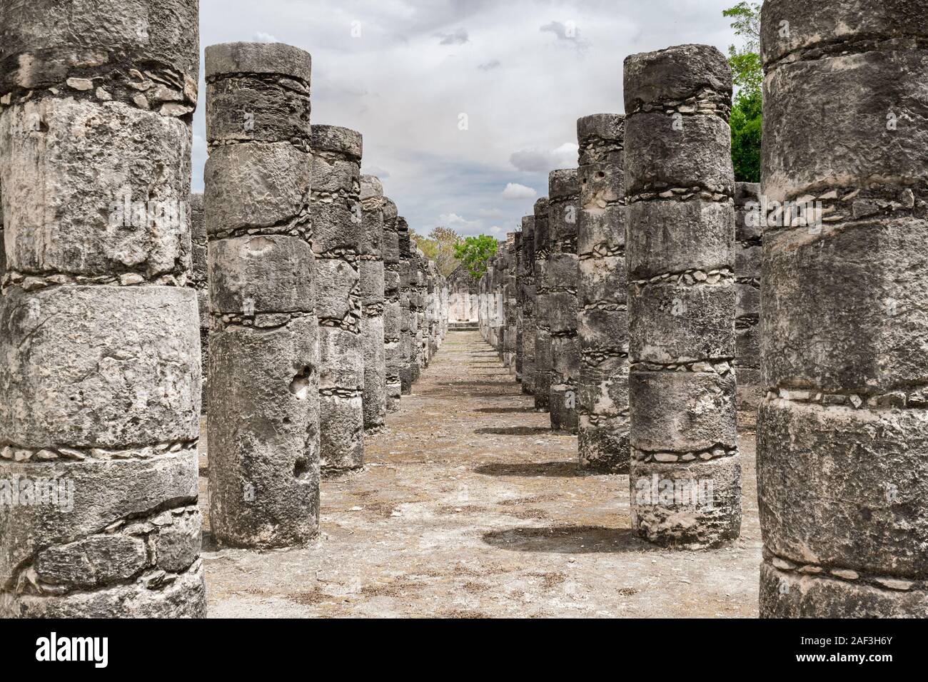 Thousand columns structure - Mayan ruins featuring carved pillars at ...