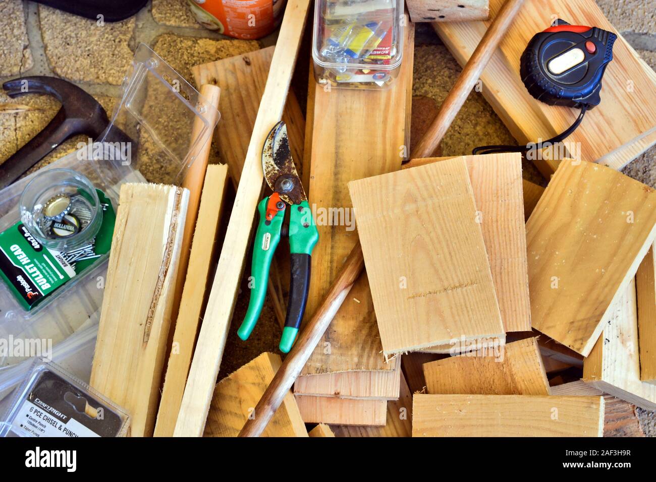 Assorted tools and woodworking equipment Stock Photo - Alamy