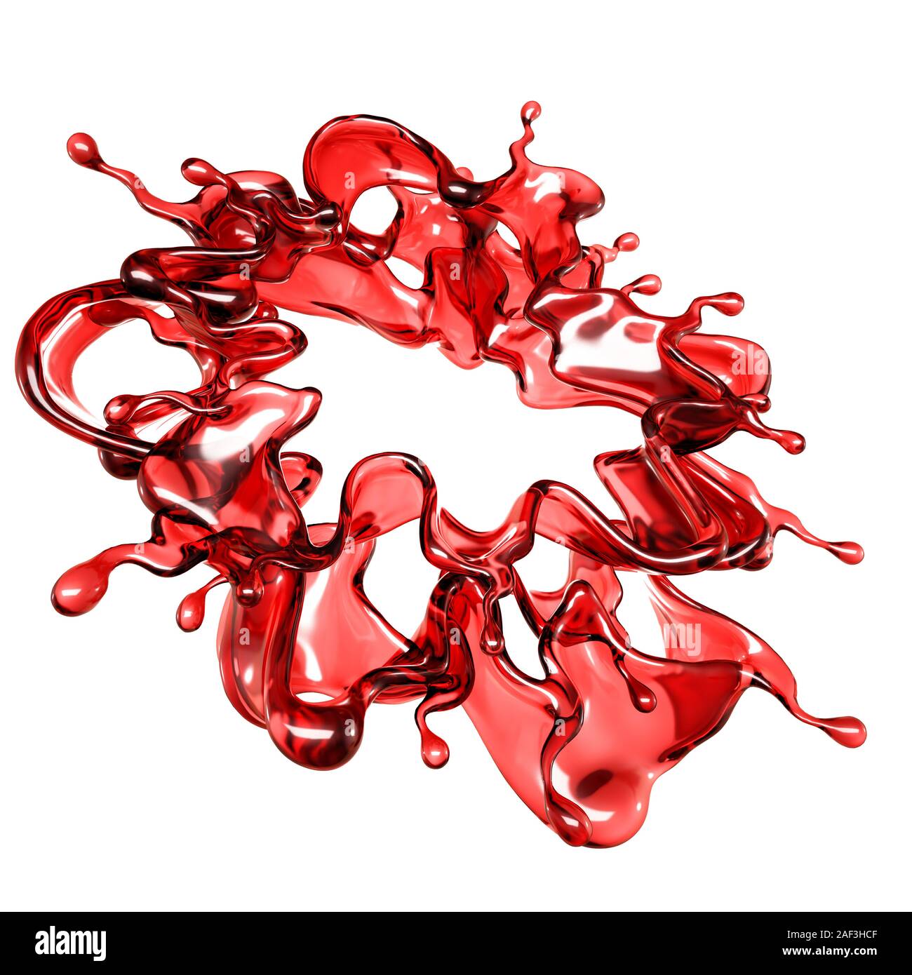 A splash of a transparent red liquid on a white background. 3d ...
