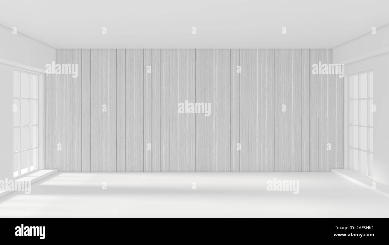 White empty interior, white room with windows, background. 3d rendering ...