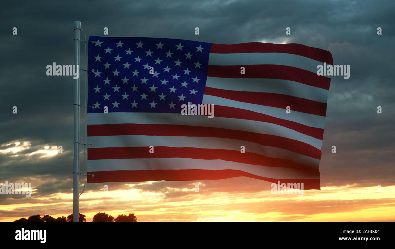 USA flag waving isolated on dramatic sky. 3d rendering Stock Photo - Alamy