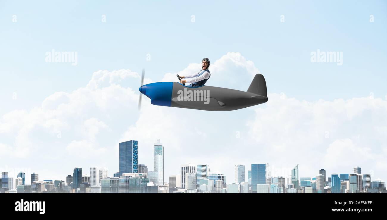 Business leadership and motivation concept with pilot sitting in cabin ...