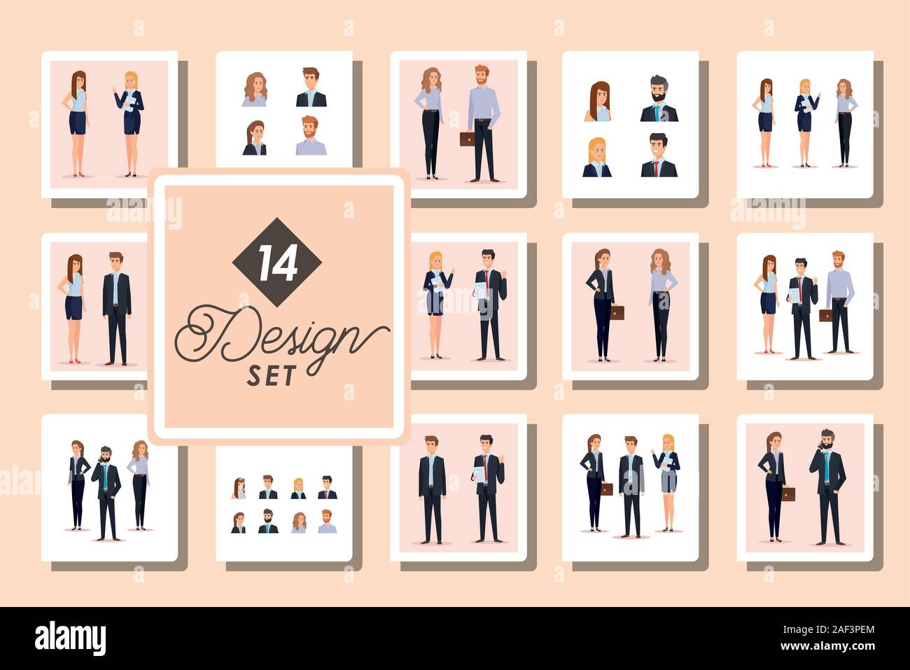 set of fourteen designs group business people Stock Vector Image & Art ...
