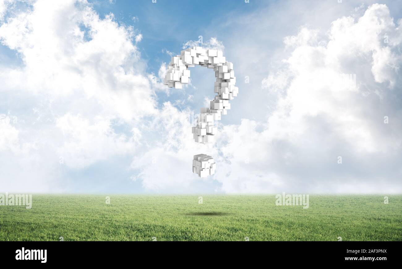 Question mark on green meadow. Business assistance and answer search ...