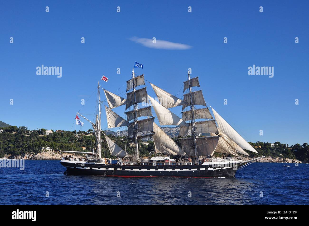 French three masts barque Belem with its sails during the parade at sea ...