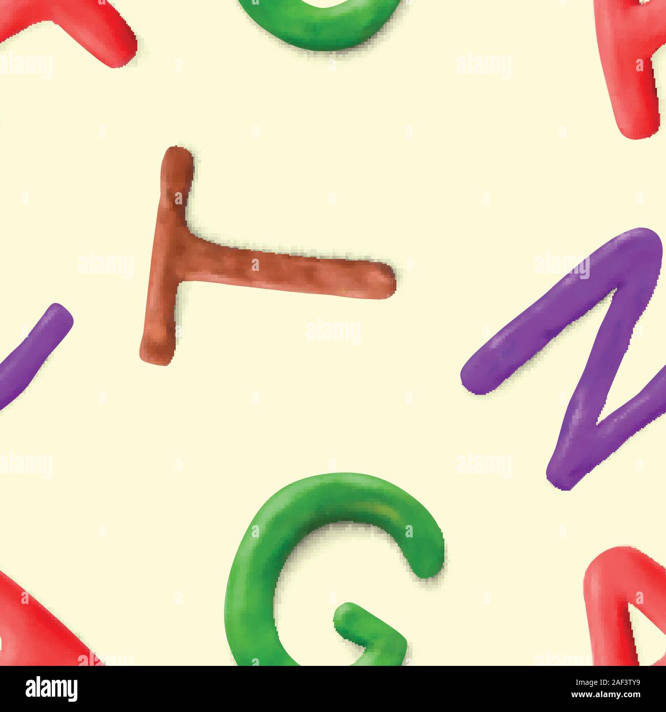 Seamless pattern with alphabet. Handmade modeling clay letters ...