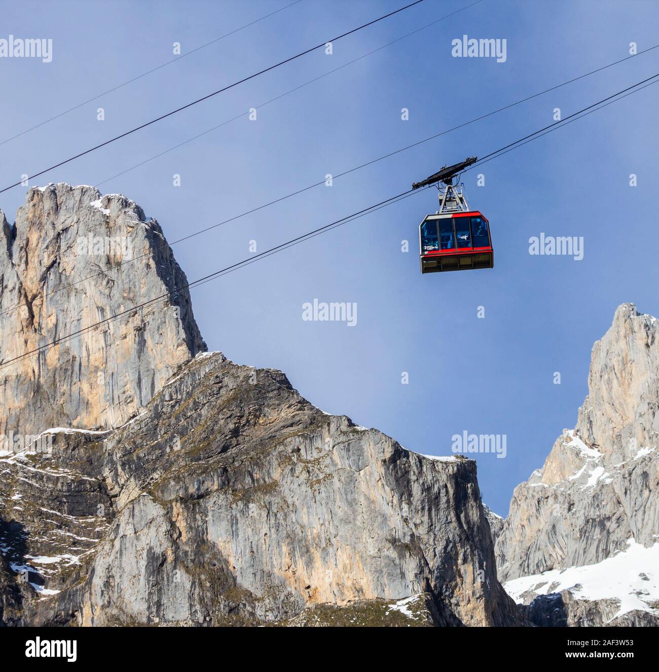 Teleferico, cable car at Fuente De in Picos de Europa national park ...