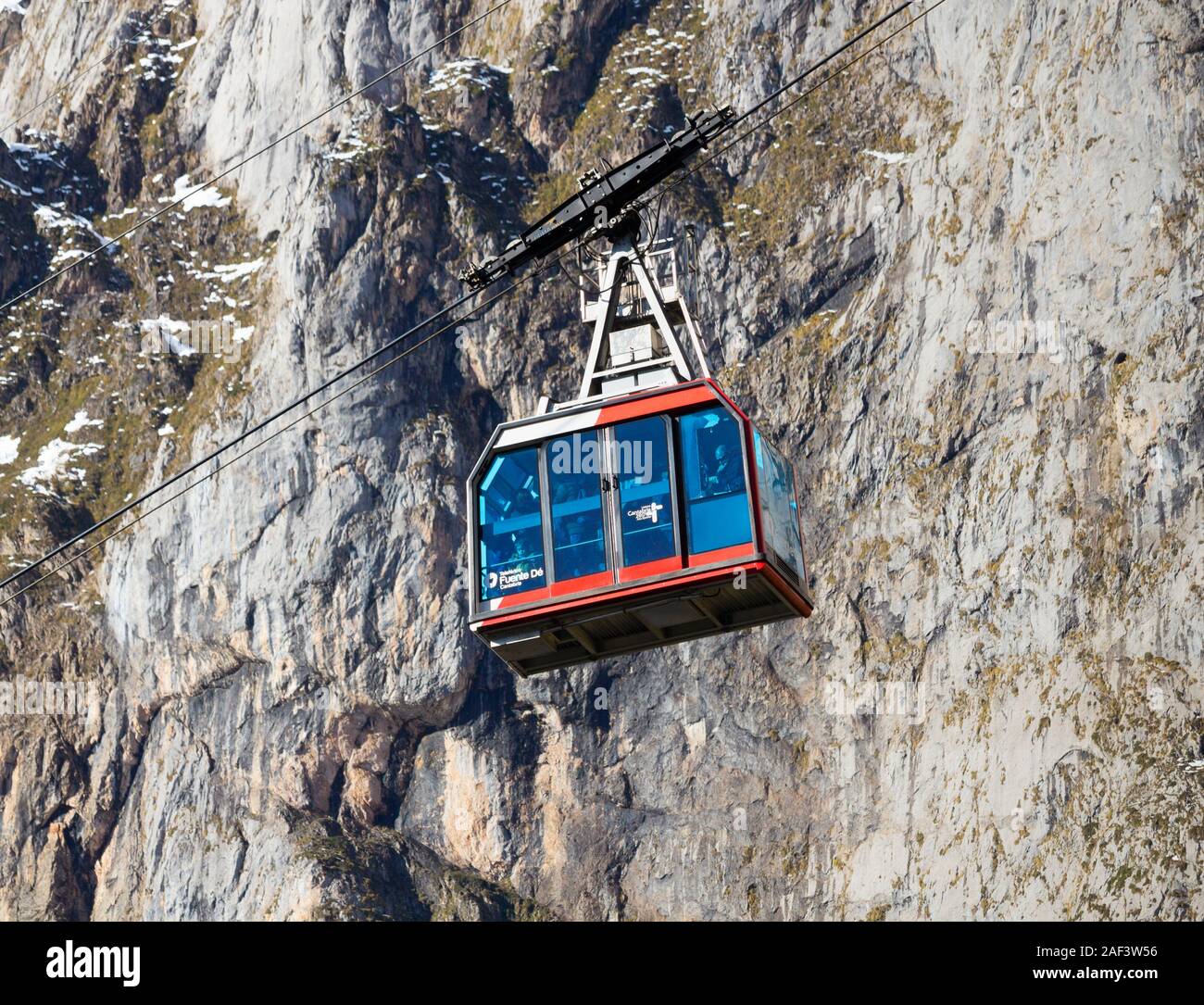 Teleferico, cable car at Fuente De in Picos de Europa national park ...