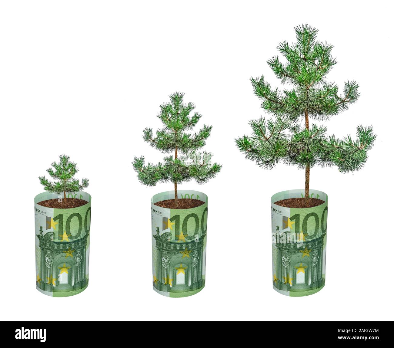 Three tree growing from euro bill Stock Photo - Alamy