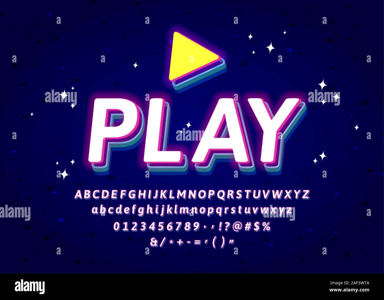 Neon led glow letters Modern 3d Game logotype with numbers and symbols ...