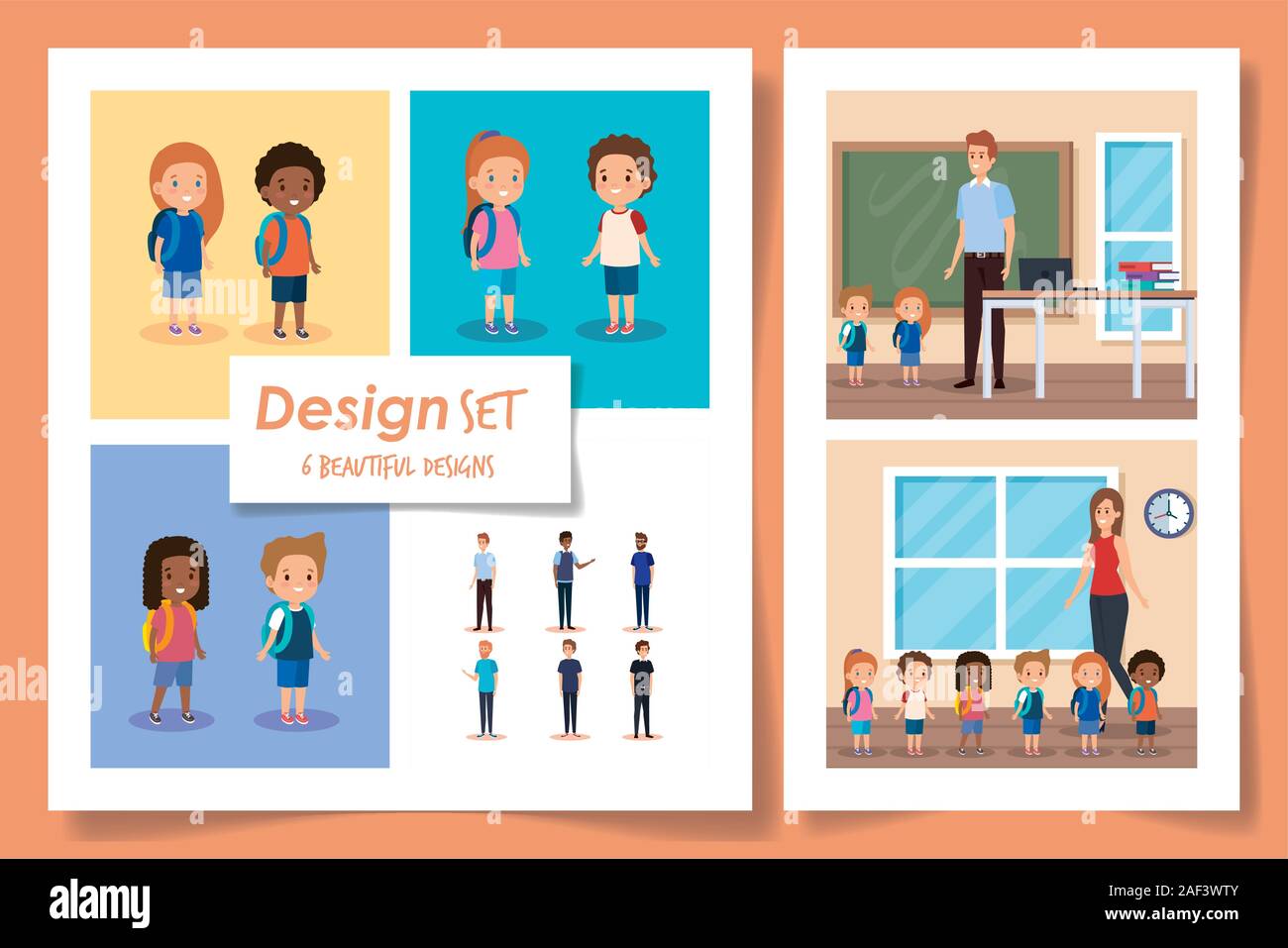 set six designs of students with teachers Stock Vector Image & Art - Alamy