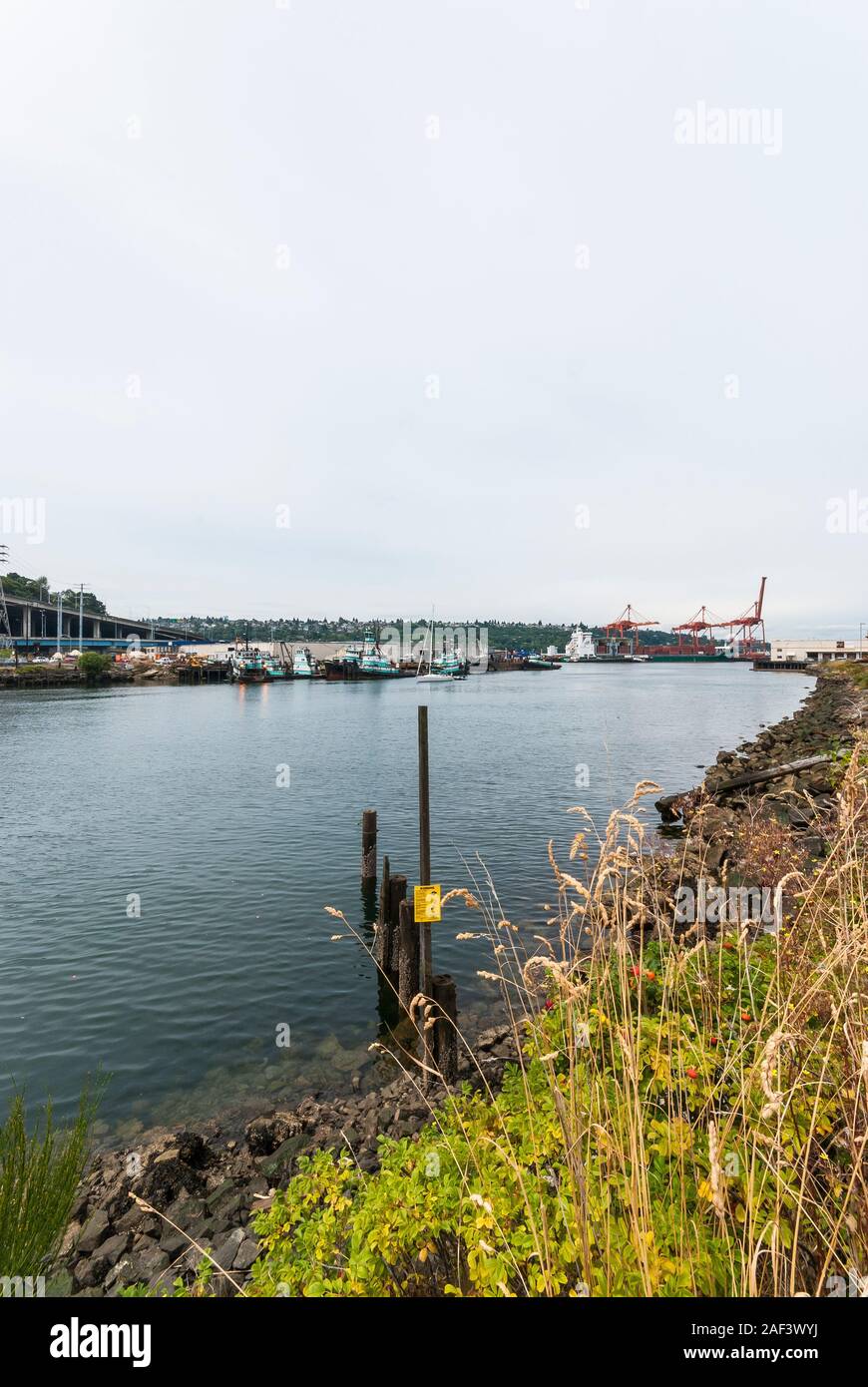 A view of Harbor Island, Terminal 18, from West Seattle, Washington ...