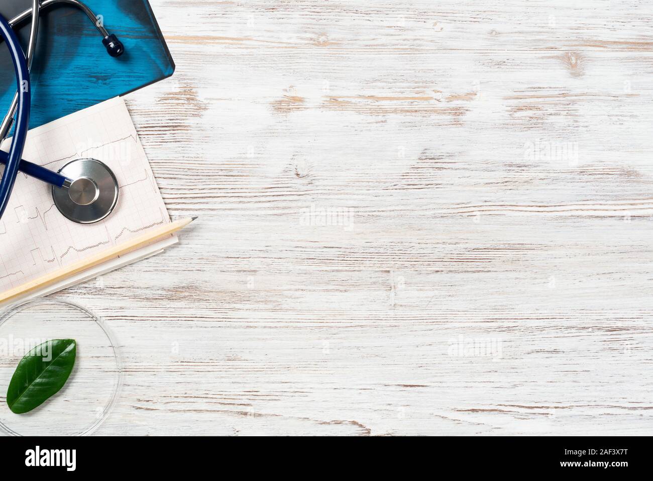 Medical diagnostics in modern hospital. Top view of doctor desk with x ...