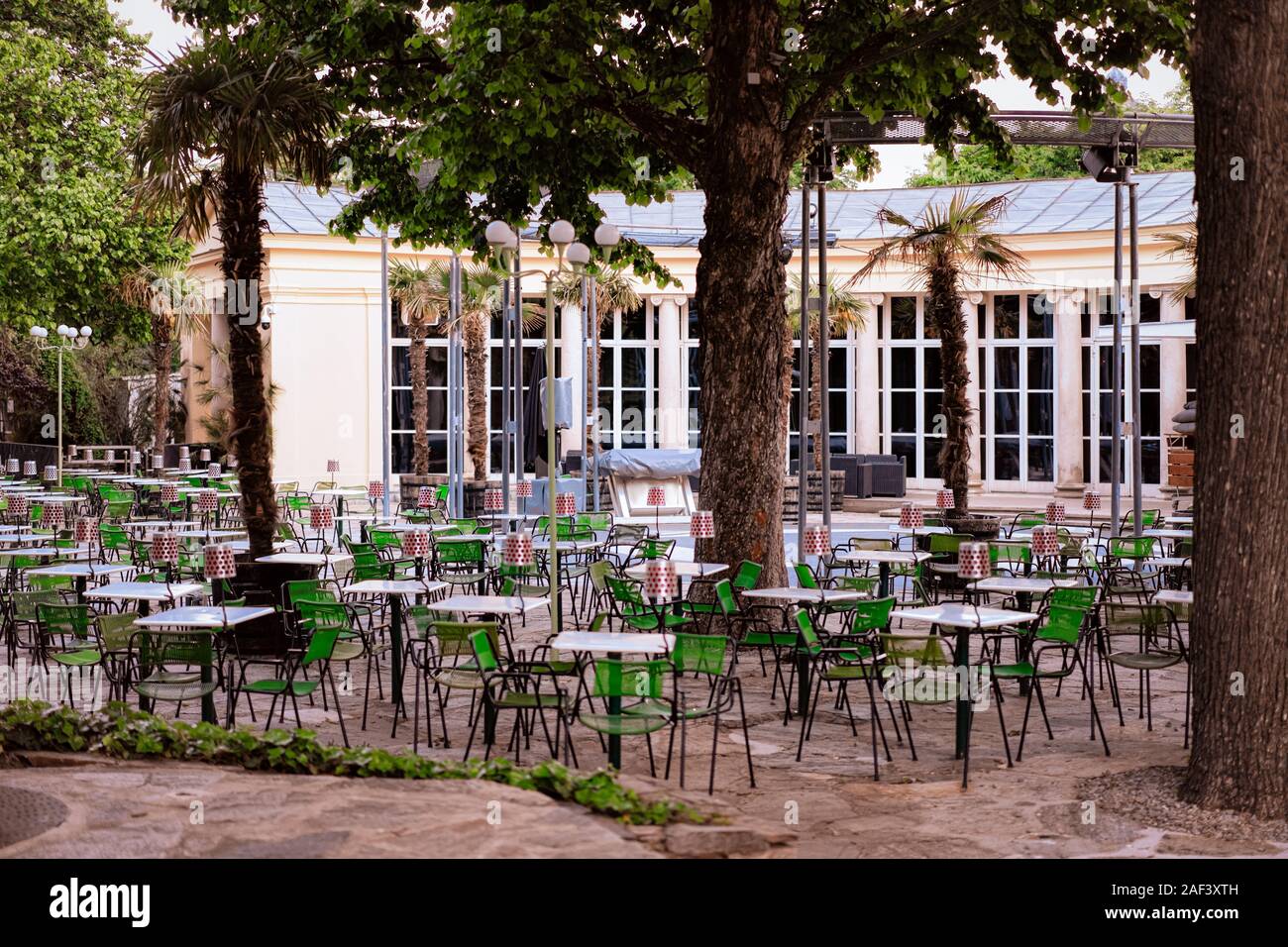 Open air typical street cafe veranda in Vienna in Austria Stock Photo ...