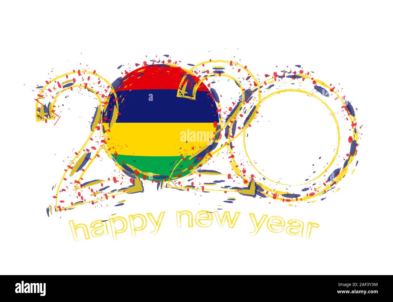 Happy New 2020 Year with flag of Mauritius. Holiday grunge vector ...
