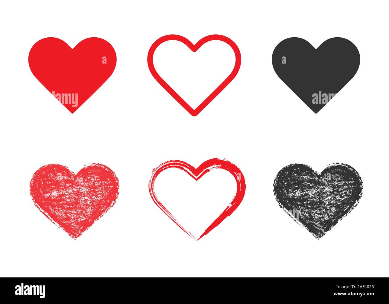 Set of vector grunge heart icons. Hand drawn textured heart shapes for ...