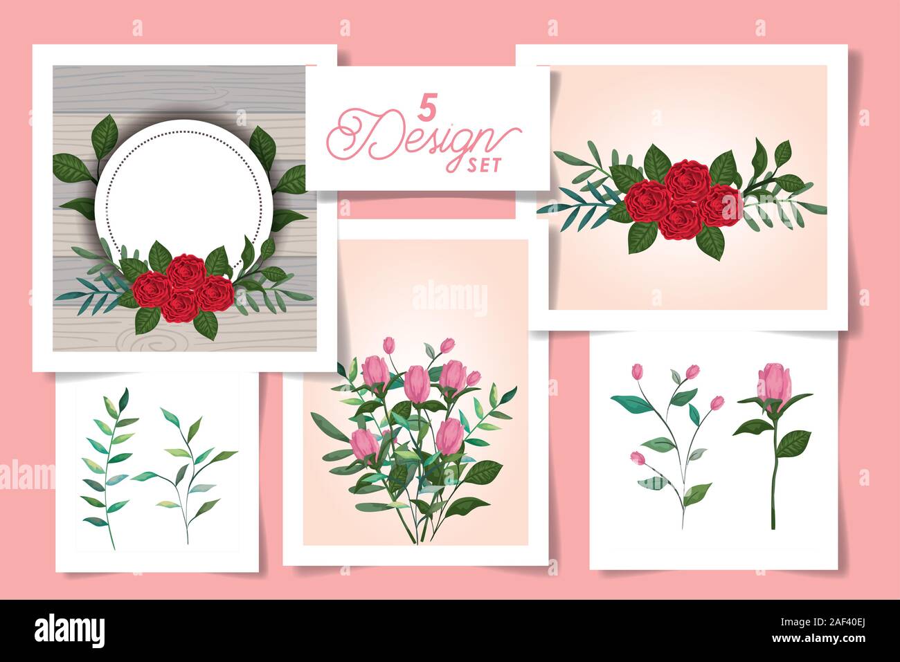 set of five designs with cute flowers Stock Vector Image & Art - Alamy