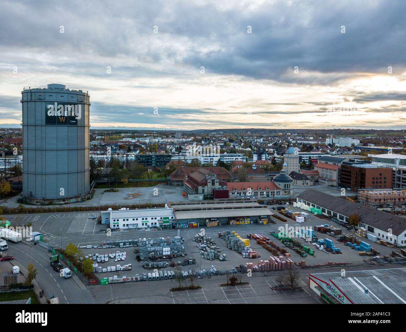 Gasworks with its towers and buildings Stock Photo - Alamy