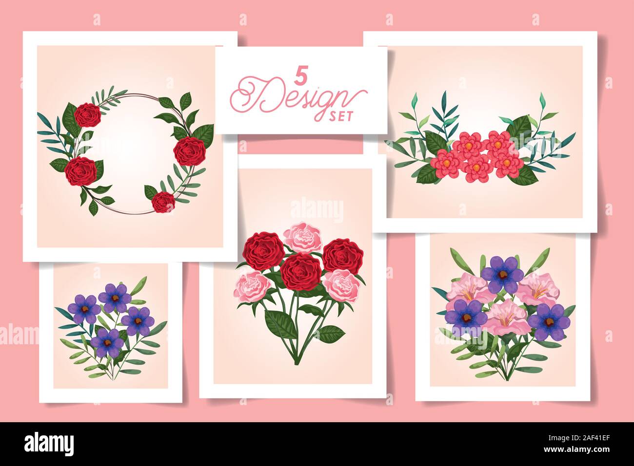 set of five designs with cute flowers Stock Vector Image & Art - Alamy