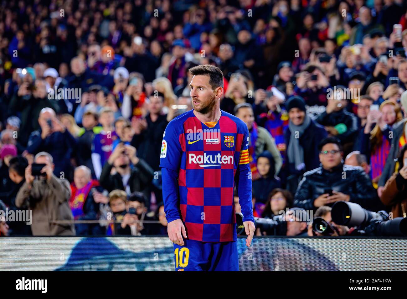 BARCELONA - DEC 7: Lionel Messi plays at the La Liga match between FC ...