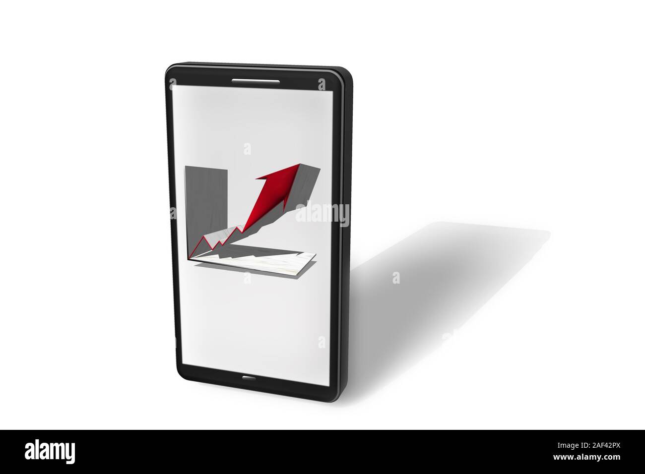 Illustration of a smartphone with graph in display as a 3D rendering ...