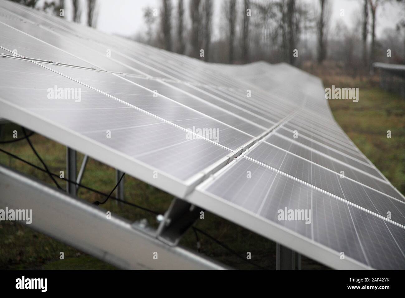 Installation of solar panels. Solar panel produces green ...
