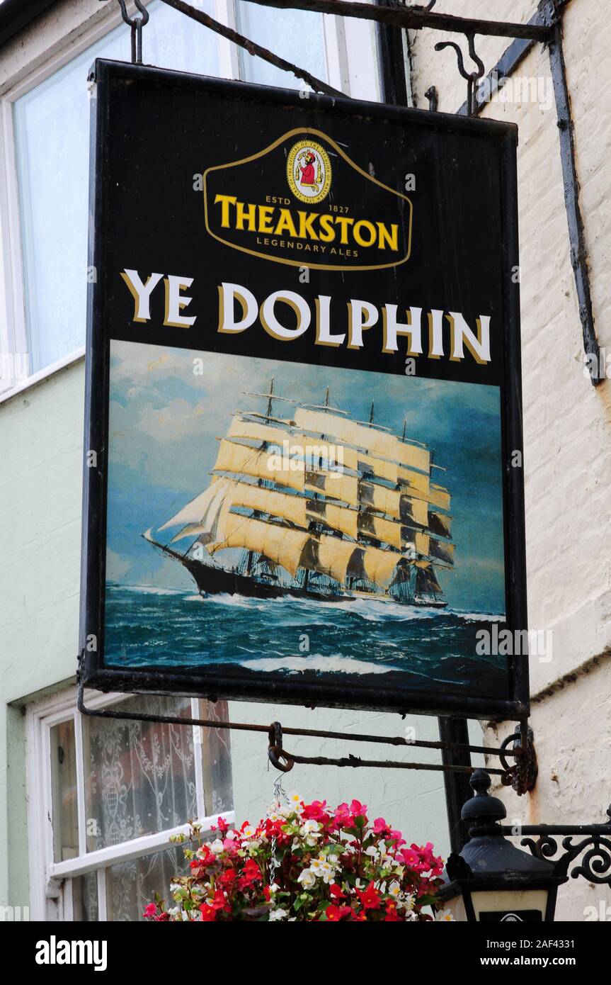 Public House sign for Ye Dolphin. Robin Hood's Bay Stock Photo - Alamy