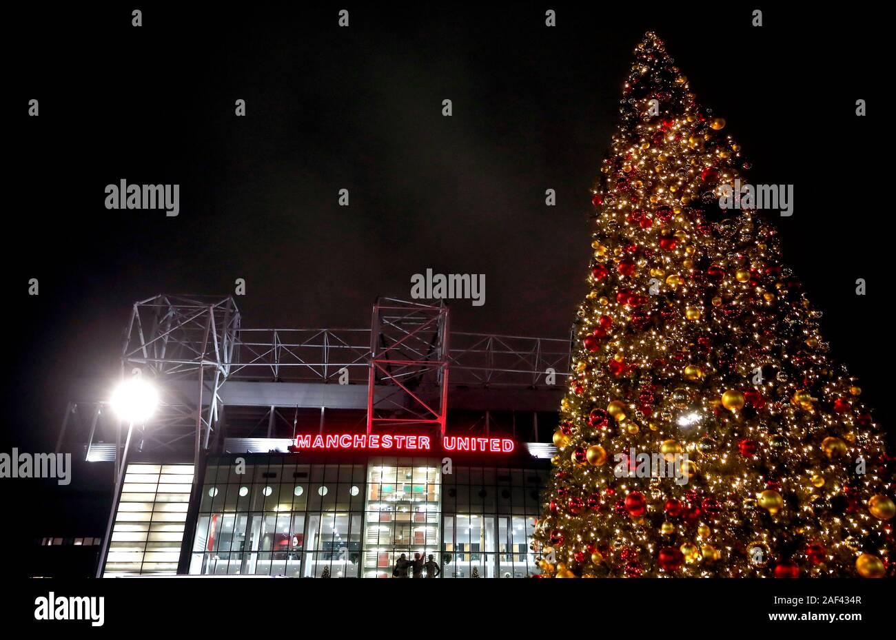 A general view of the Christmas tree outside of Old Trafford ...