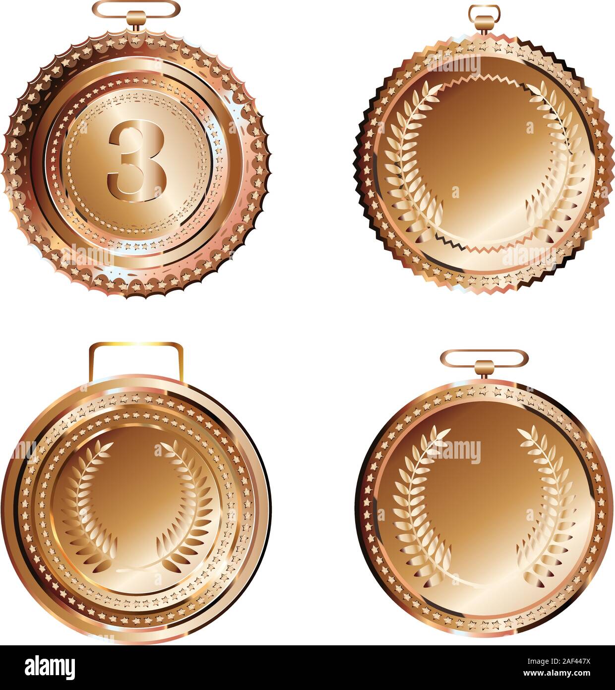 Set of round decorative bronze medals on white background Stock Vector ...
