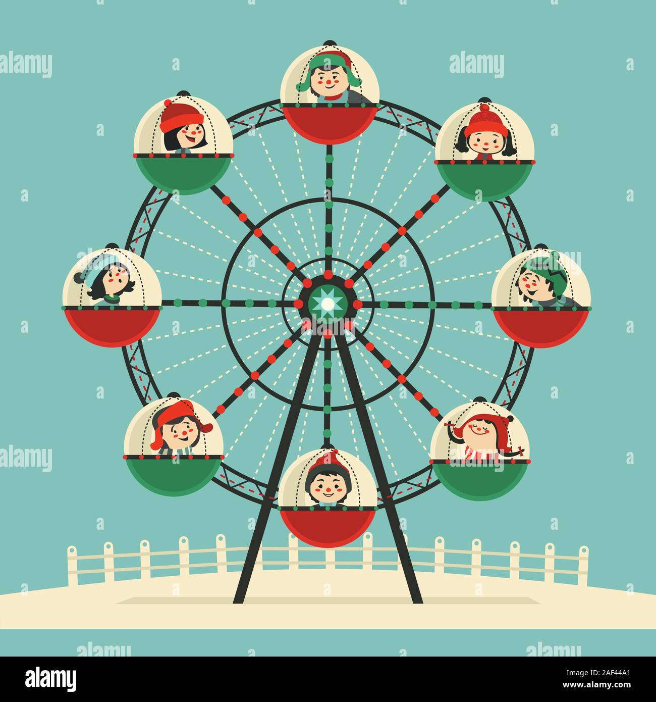 Happy kids ride on Ferris wheel flat color vector Stock Vector Image ...