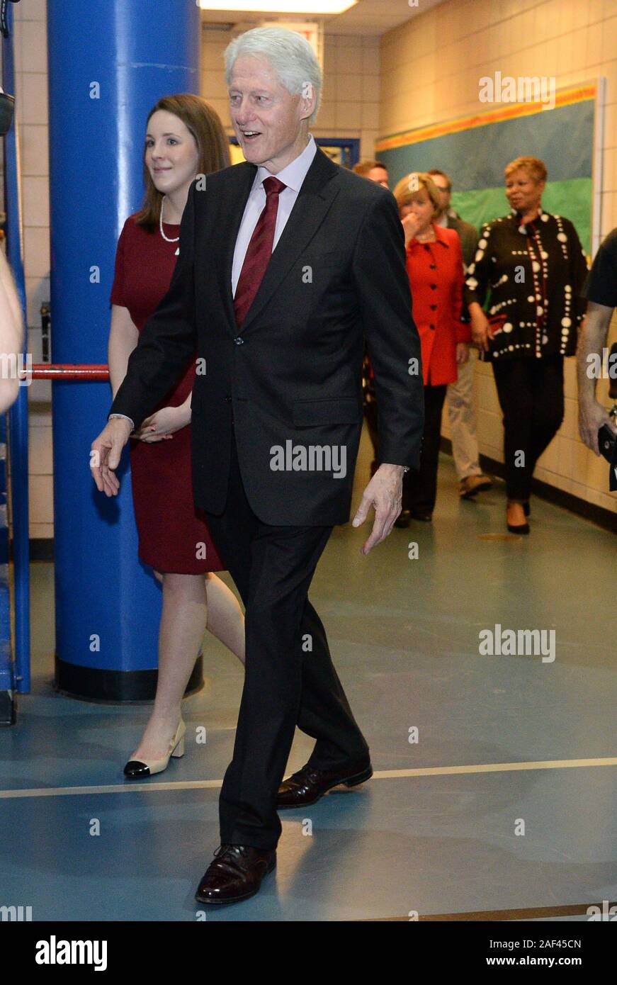 Former us president bill clinton visits nyc high school hi-res stock ...