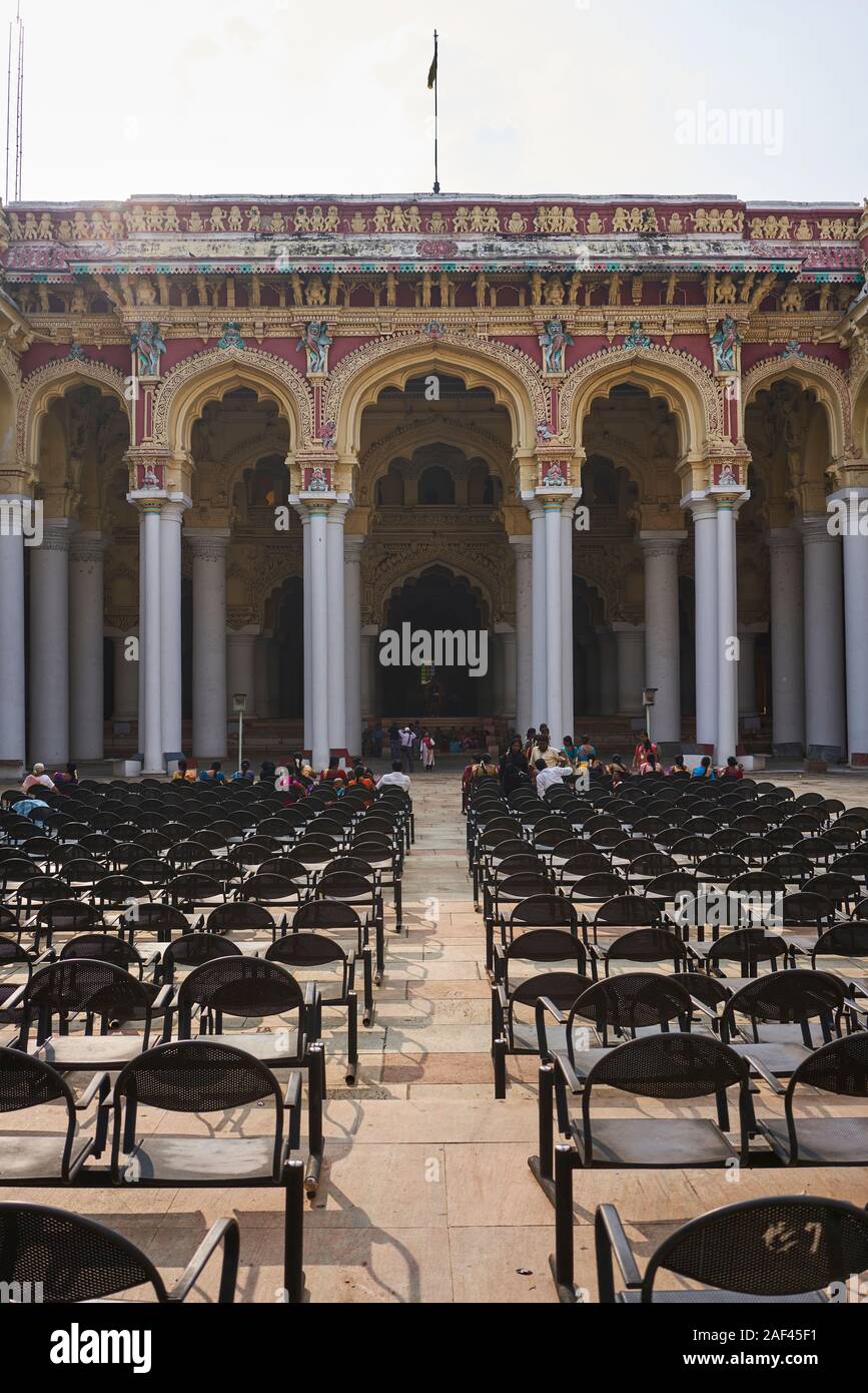 Chairs lined out for an event within the walls of Thirumalai Nayakkar ...
