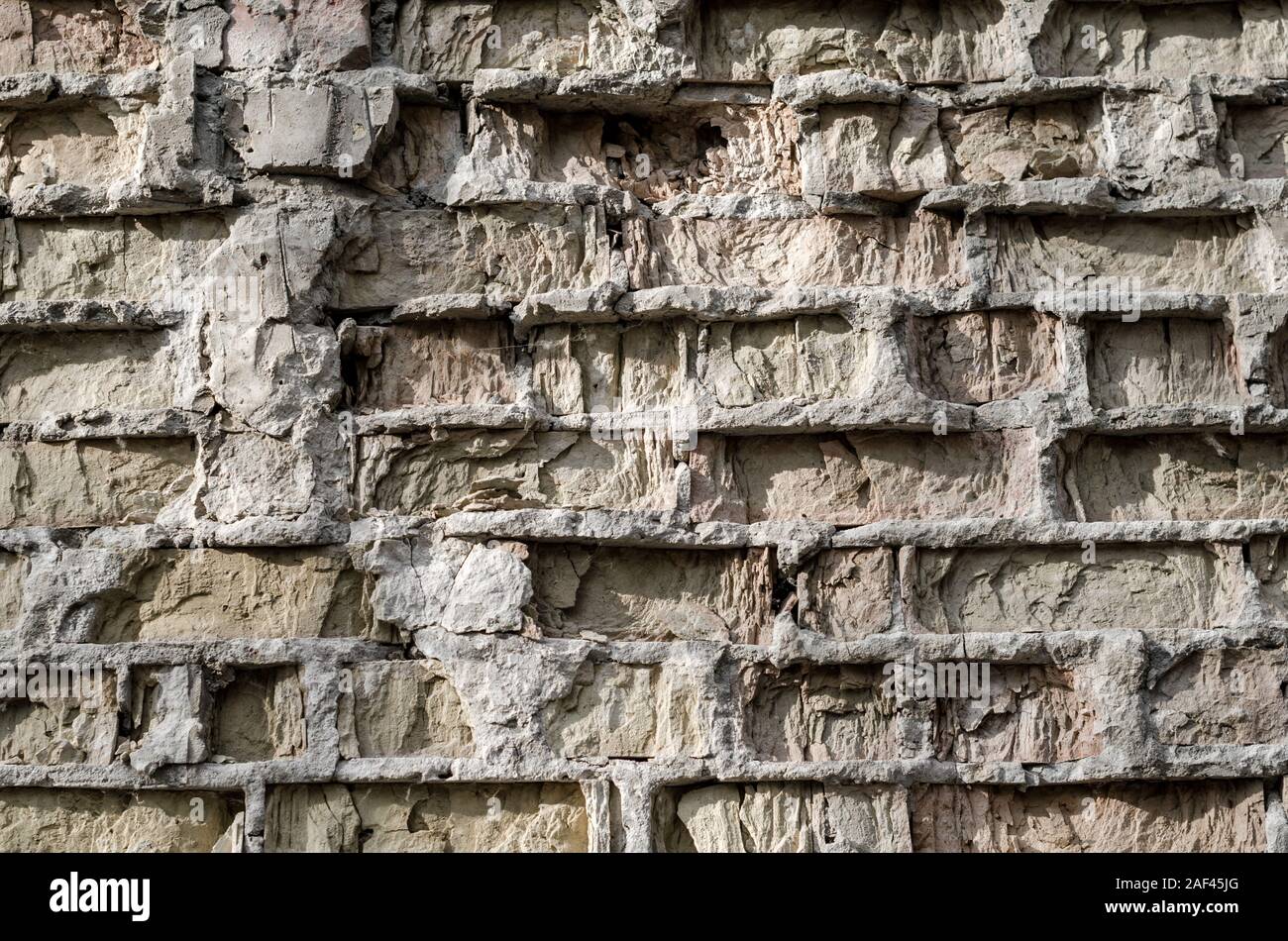 texture pattern of old destroyed brick wall detailed background close ...