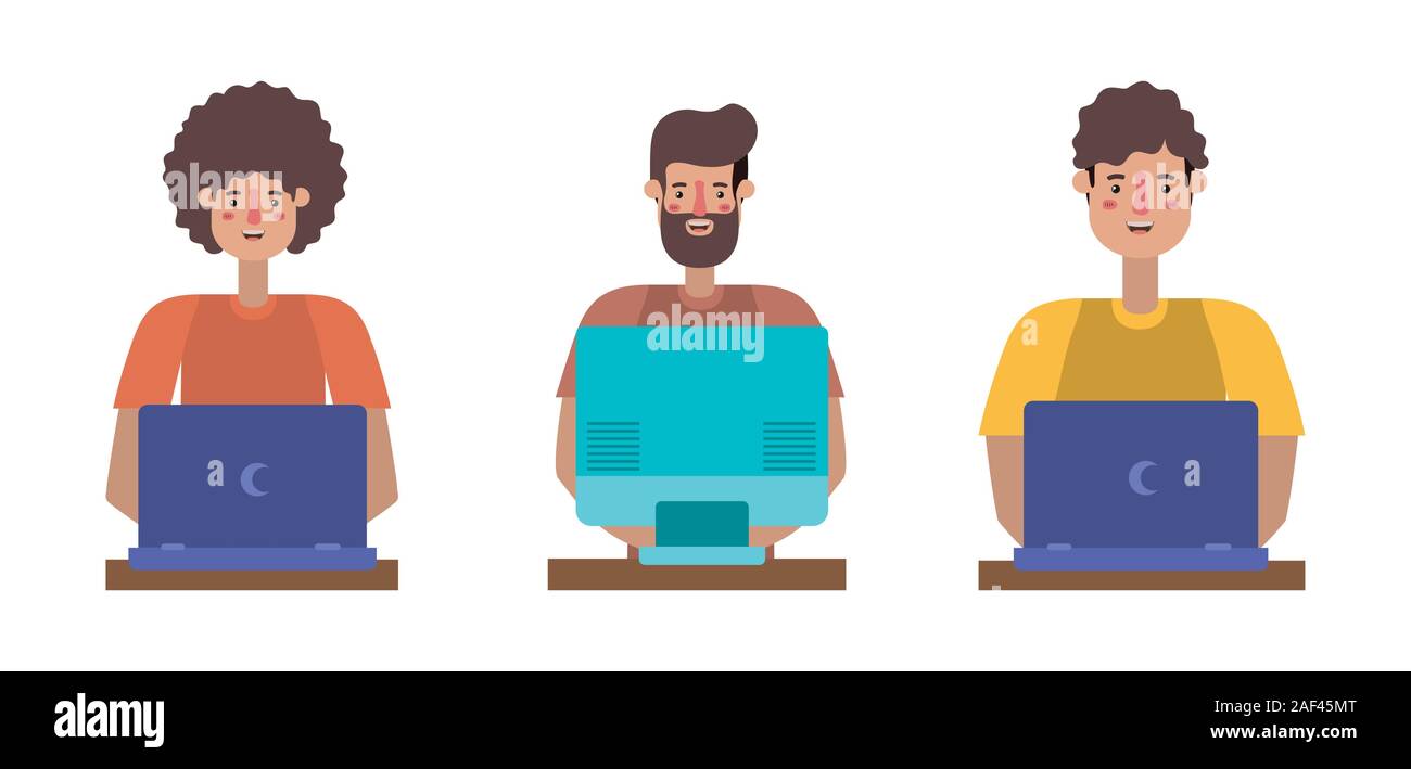 Avatar men computer and laptops vector design Stock Vector Image & Art ...
