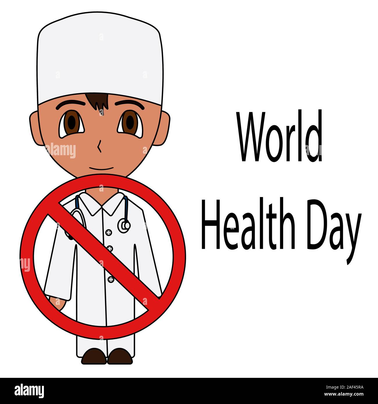 Cartoon male doctor banned. world health day. isolated stock vector ...