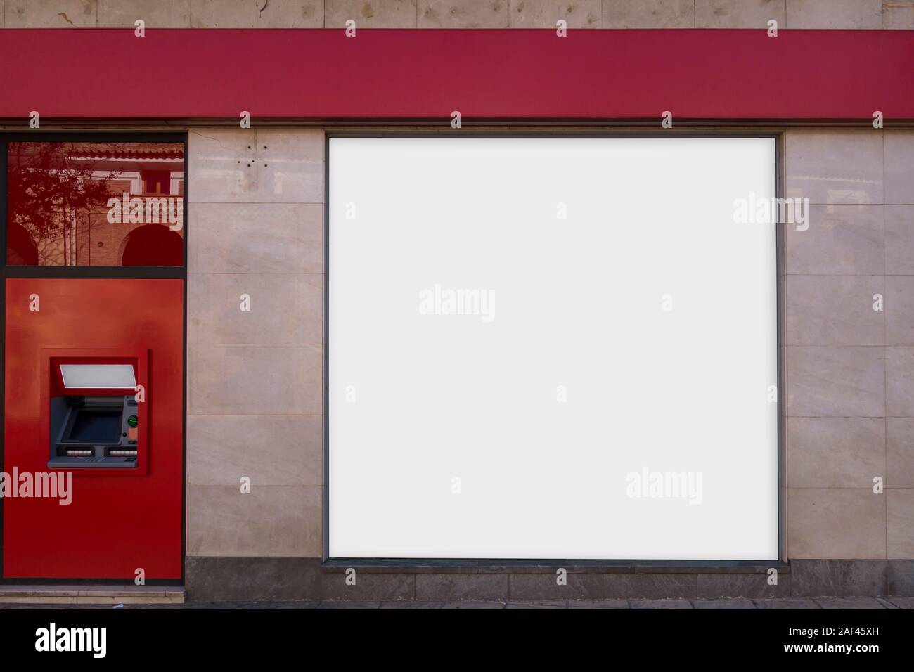 Blank billboard mock up in a bank office Stock Photo - Alamy