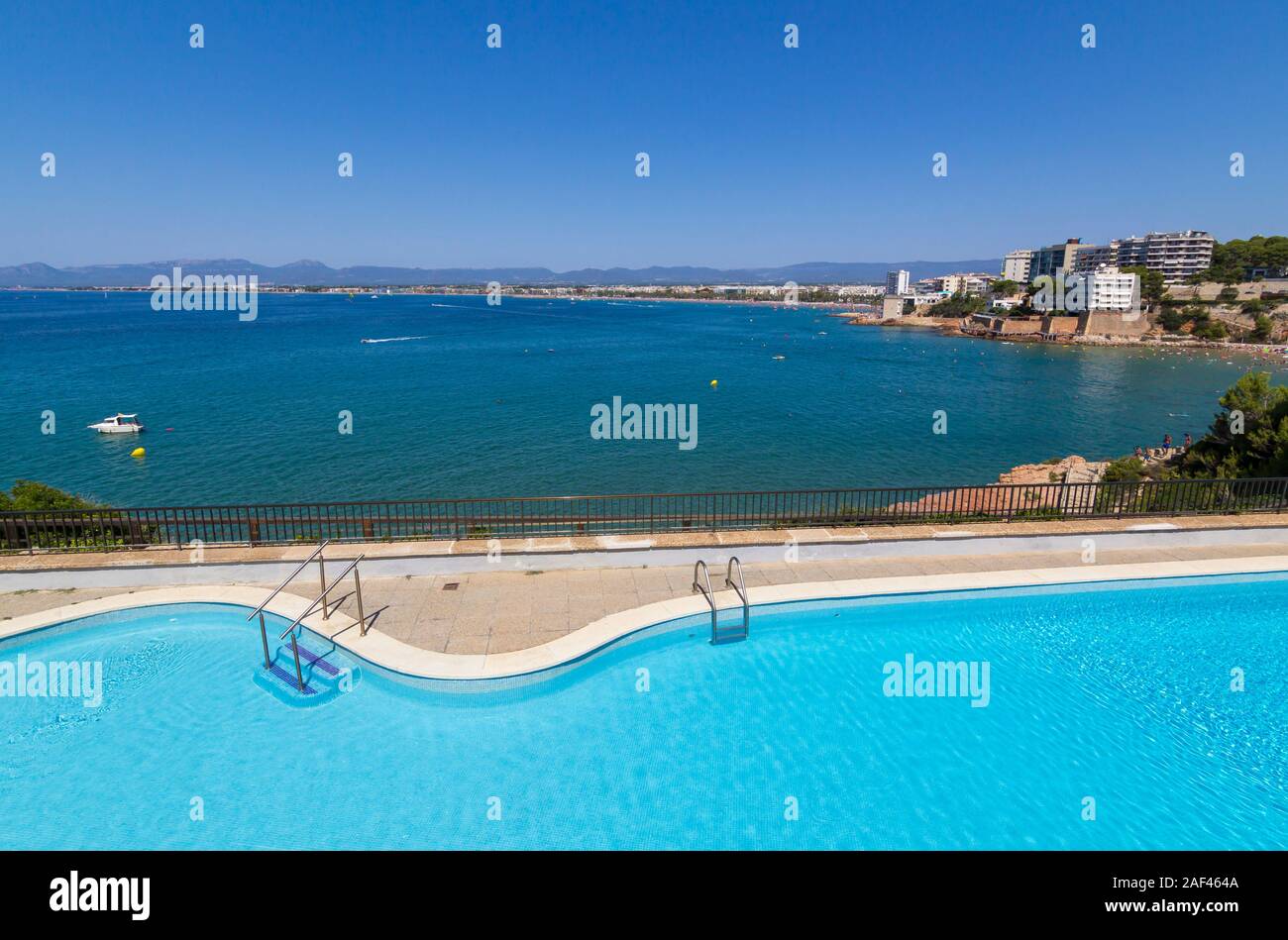 Swimming pool next to the sea in Salou, a famous tourist destination at ...